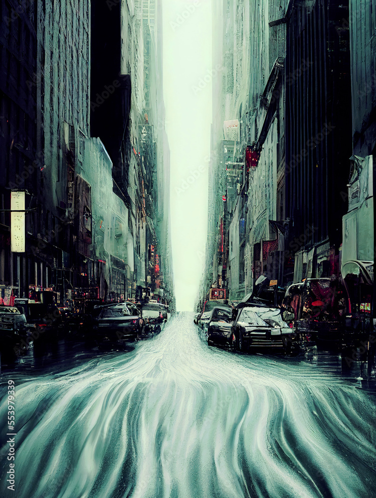 Dam breaks, post apocalyptic scene, city flooded ,made with Generative ...
