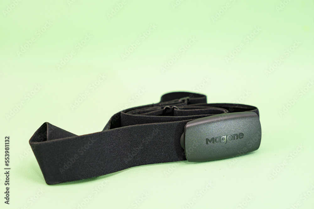 Qingdao, China - Dec 14, 2022: Black heart rate chest monitor Magene ...