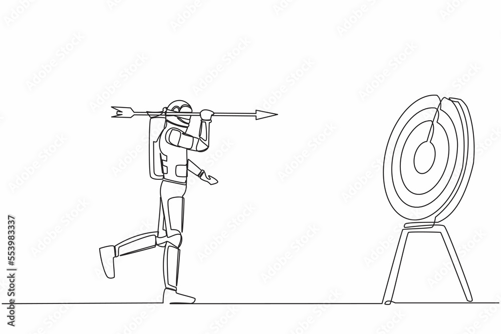 Single continuous line drawing astronaut using blindfold and shoot dart ...
