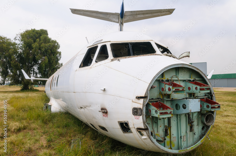 Old destroyed dismantled and abandoned aircraft in the field. Plane ...
