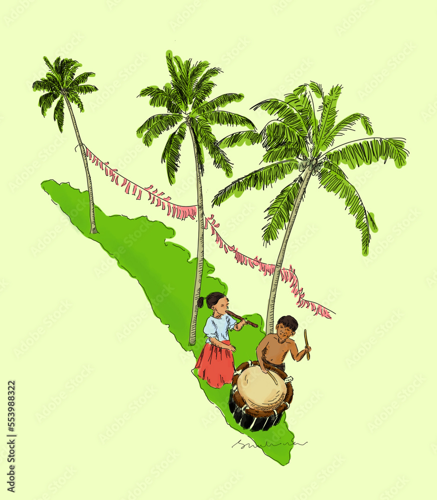 Kerala Indian state illustration. Map of state of Kerala Keralapiravi ...