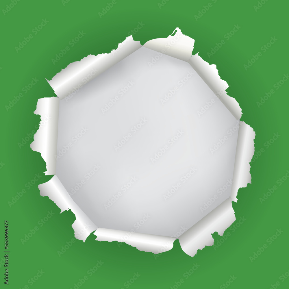 Green ripped Paper, round hole, banner template. Illustration of green ...