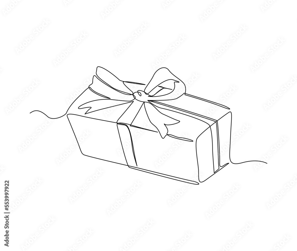 Continuous one line drawing of present box or gift box. Presents ...