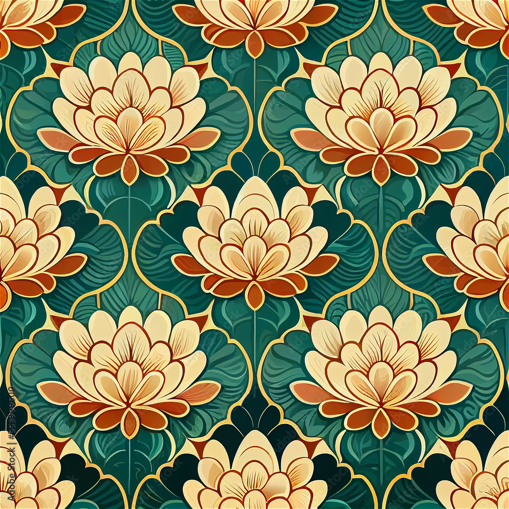 traditional lotus flower repeating pattern ideal for backgrounds and ...