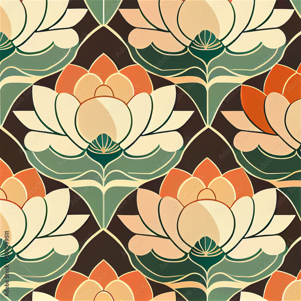 traditional lotus flower repeating pattern ideal for backgrounds and ...