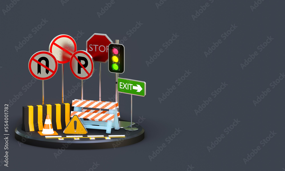 Road Safety awareness concept illustration with copy space. 3D ...