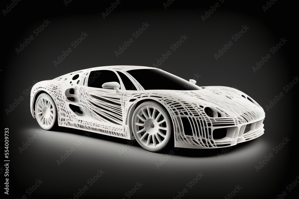 Generative AI Car. Futuristic white sports car - side view. Black ...