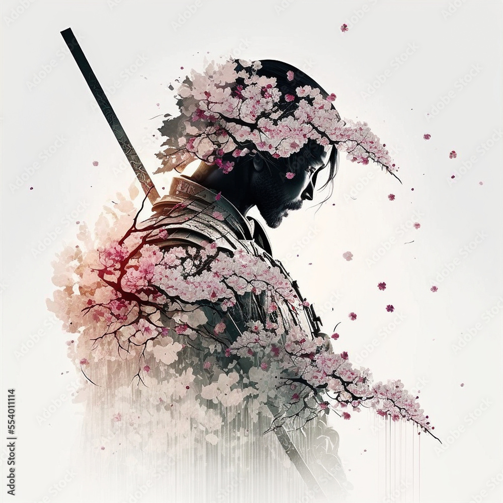 Samurai concept with cherry blossom from Japan. Designed using ...