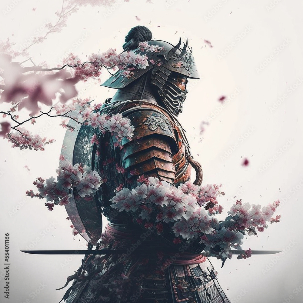 Samurai concept with cherry blossom from Japan. Designed using ...