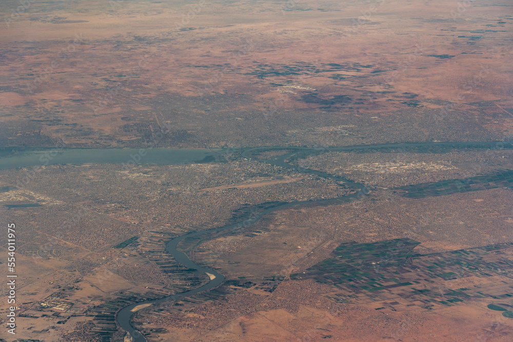 Aerial view of the metropolitan area of Khartoum the Capital of Sudan ...