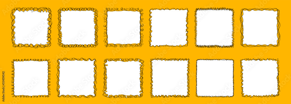 Collection of 12 doodle sketchy frames with black hand drawn borders ...