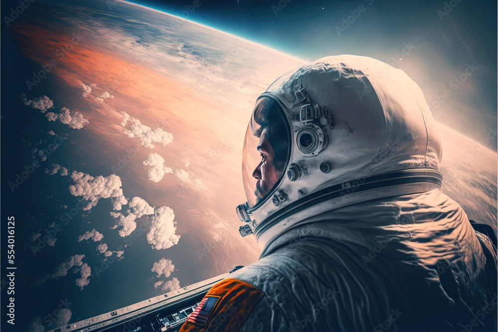 Astronaut in the space. 4K Wallpaper. Scenery of a man looking at earth ...