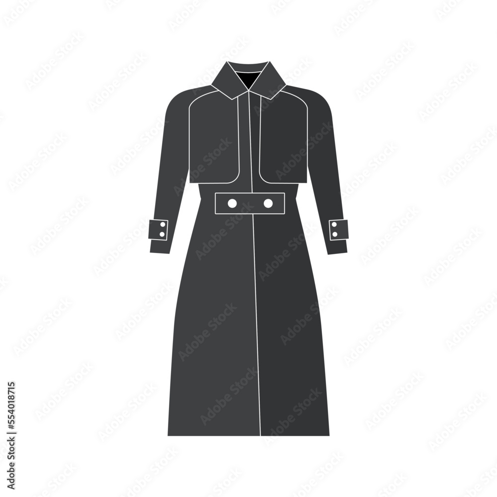 Modern coat long with buttons, pockets, collar. Vector stock ...