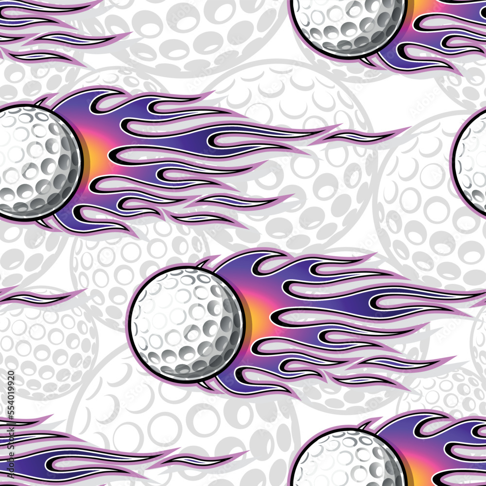 Golf ball in tribal fire repeating background. Golf balls seamless ...