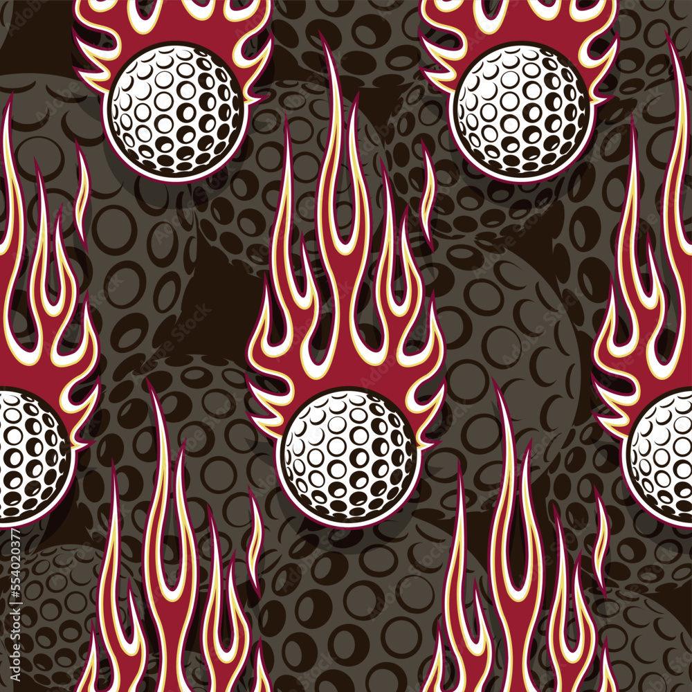 Golf balls and fire flame seamless pattern vector art graphic. Flaming ...