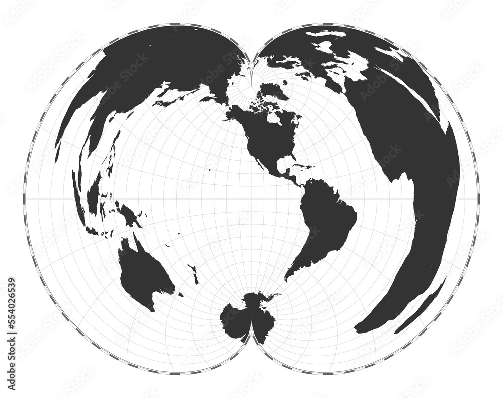 Vector world map. American polyconic projection. Plan world ...