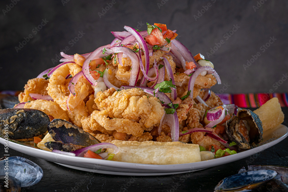 Jalea Mixta - fried seafood dish from Peru with squid, mussells and ...