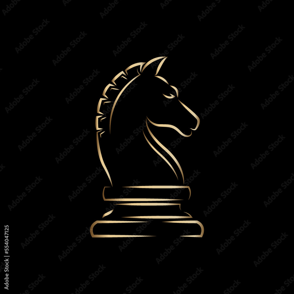 gold knight chess piece symbol, vector template, logo minimalist horse ...