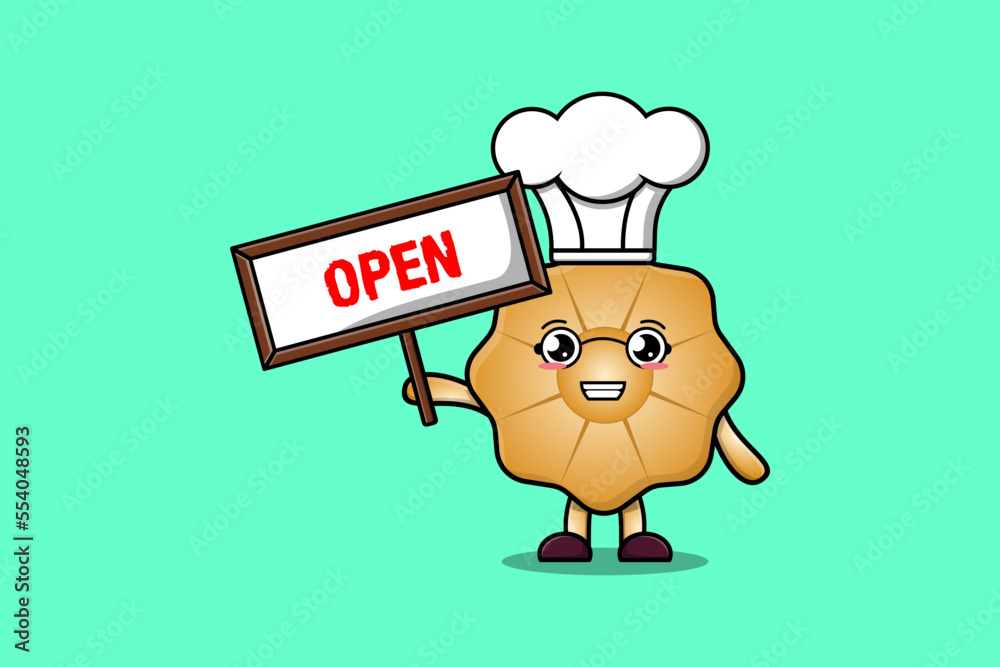 Cute cartoon Cookies chef character holding sign board designs in flat ...