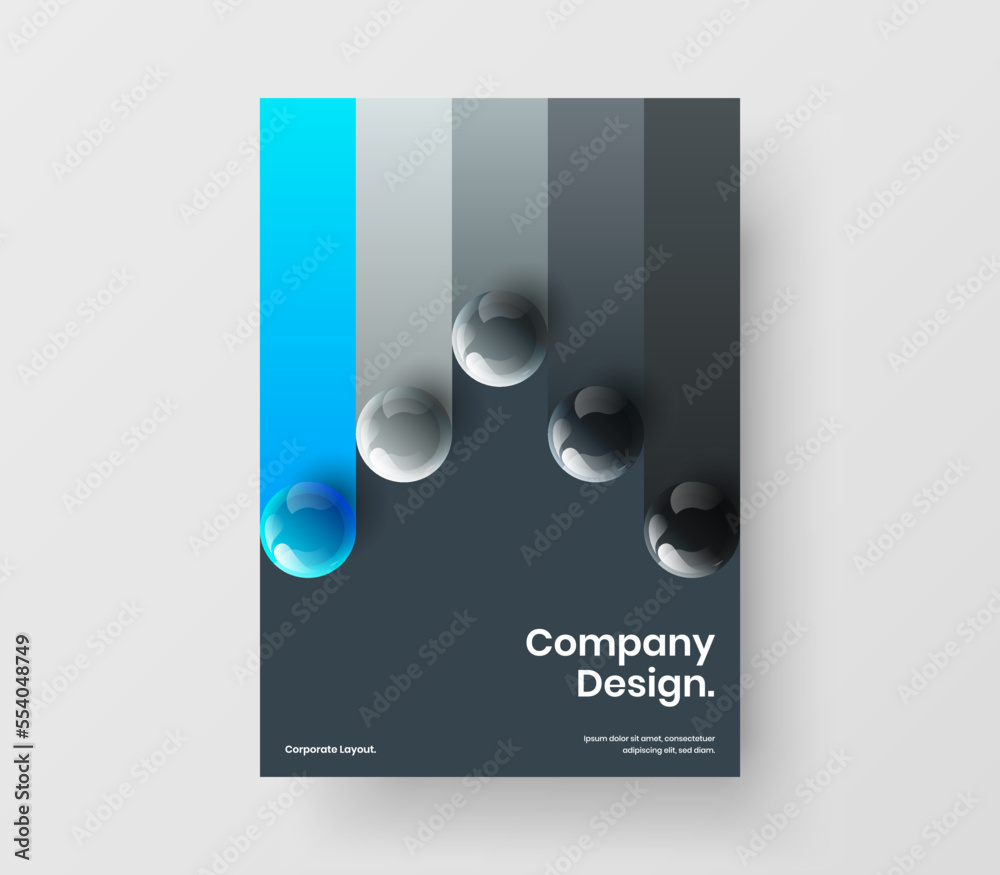 Colorful magazine cover design vector concept. Bright realistic spheres ...