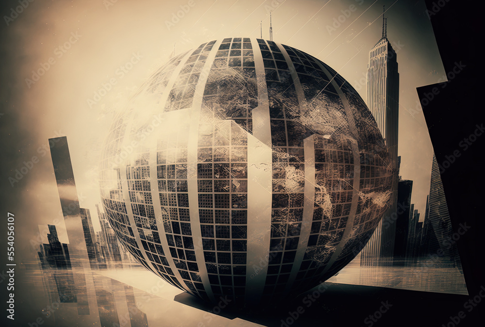 Multiple exposure of an abstract financial plan and a globe map against ...