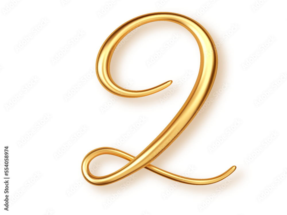 Gold number 2, 3d realistic lettering isolated on transperent ...
