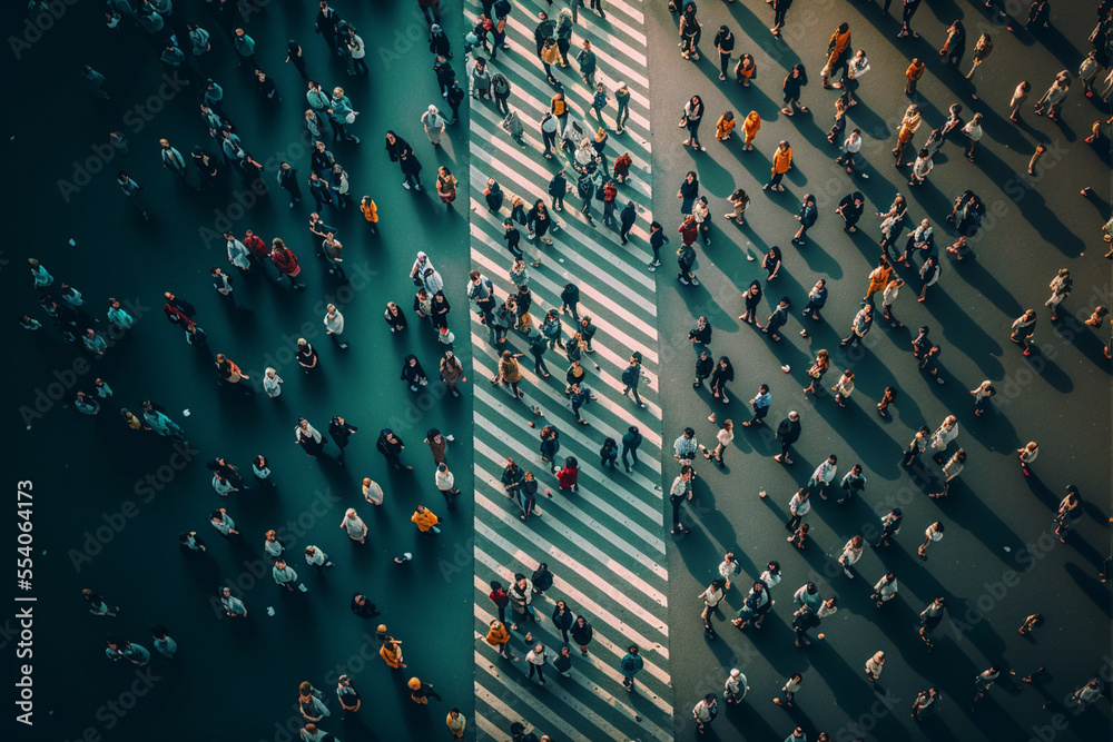 top view crowd of people walking on the road. Generated AI Stock ...