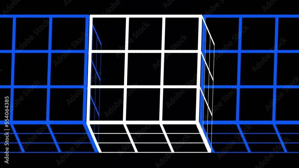 Looped footage with blue and white 3d boxes and rotation. 3D geometric ...