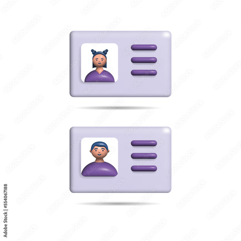 3D ID card. Identification card man and woman. 3d render design ...