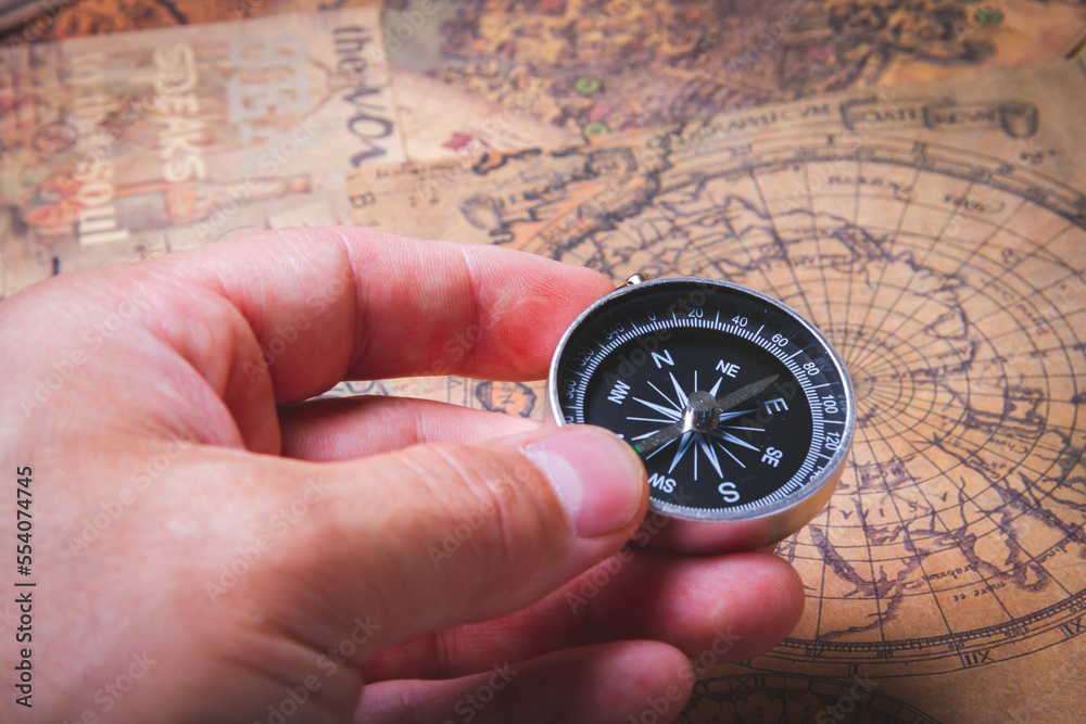 Adventure search. Compass and maps. Treasure hunt on island. Pirate map ...