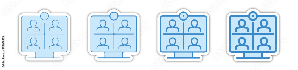 Pictogramme icones et logo conference vision camera travail bleu relief ...