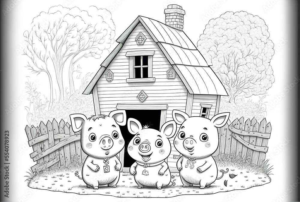 Three distinct and adorable homes. a straw cottage, a stick home, and a ...