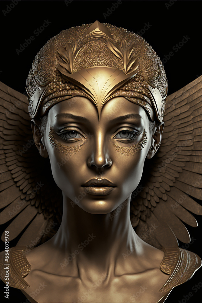 Goddess Hero Female Warier with a golden Mask and Golden Wings Goddess ...