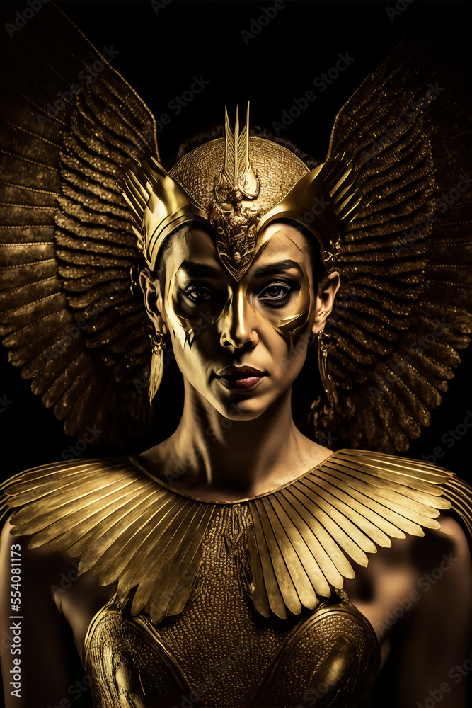 Goddess Hero Female Warier with a golden Mask and Golden Wings Goddess ...