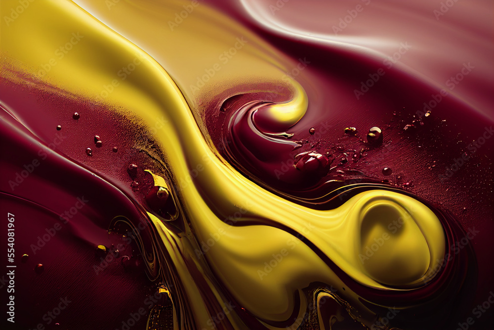 Background of mixed liquid red and gold paint. Classic gold color of ...