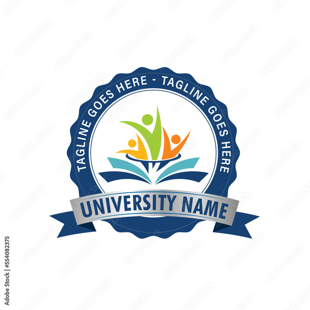 University college logo design with human icons and book Stock Vector ...