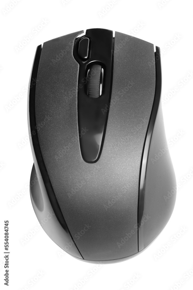 Wireless black computer mouse top view. Isolated png with transparency ...