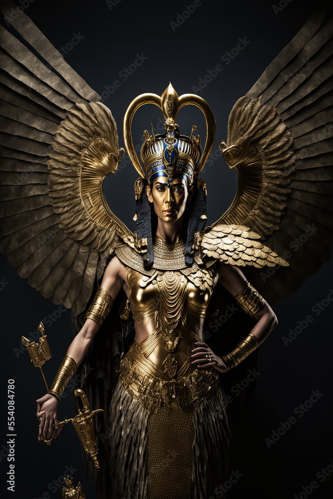 Goddess Hero Female Warier with a golden Mask and Golden Wings Goddess ...