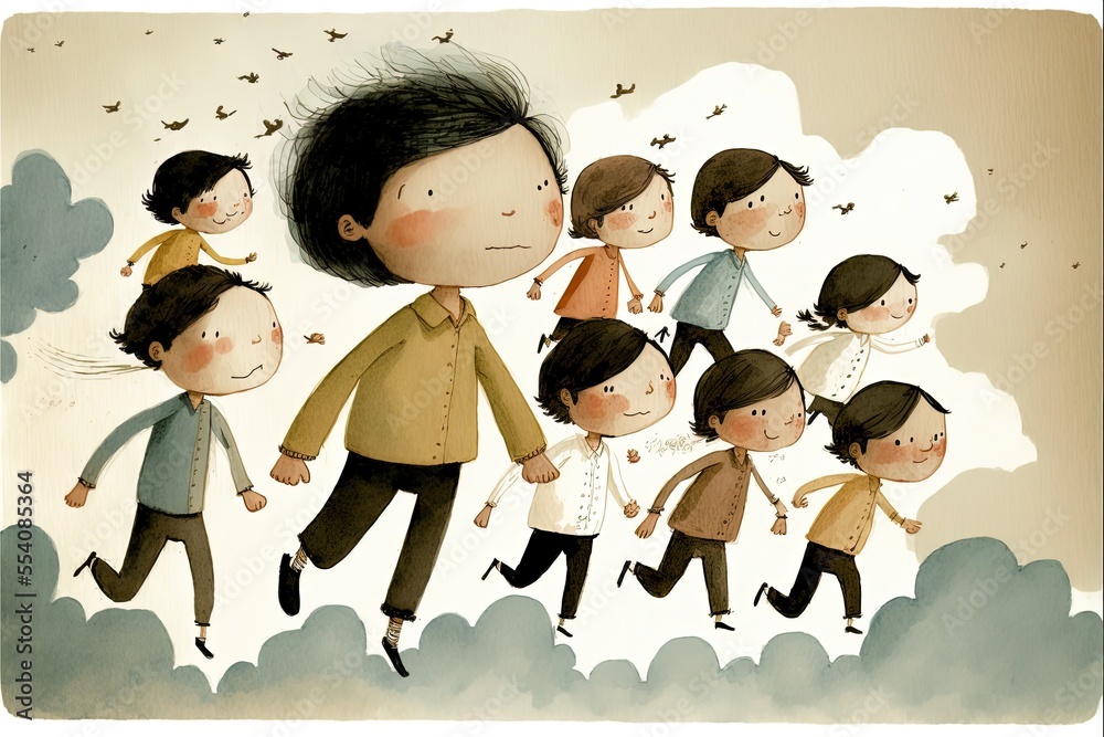 Cute flying kid and ghost cartoon illustration made with Generative AI ...