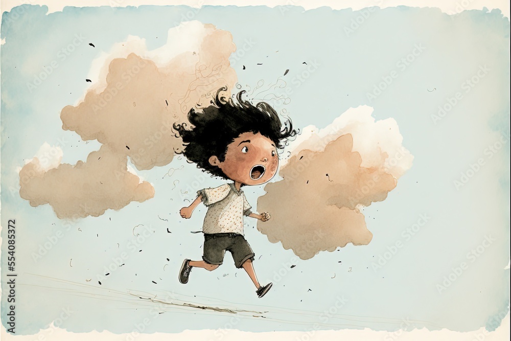 Cute flying kid and ghost cartoon illustration made with Generative AI ...