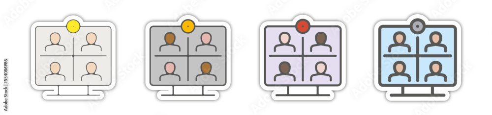 Pictogramme icones et logo conference vision camera travail couleur ...