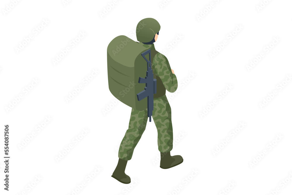 Vecteur Stock Isometric Military backpack war, hiking, army, camouflage ...