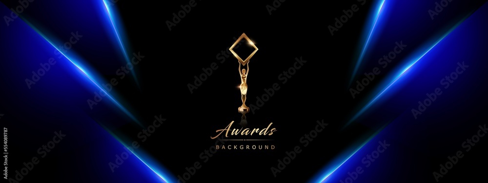 Blue Neon Stage Award Background. Trophy on Luxury Background. Modern ...