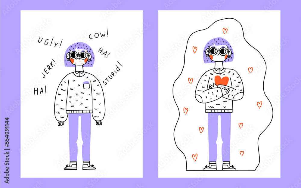 Defending personal boundaries and freedom concept. Unhappy child suffer ...