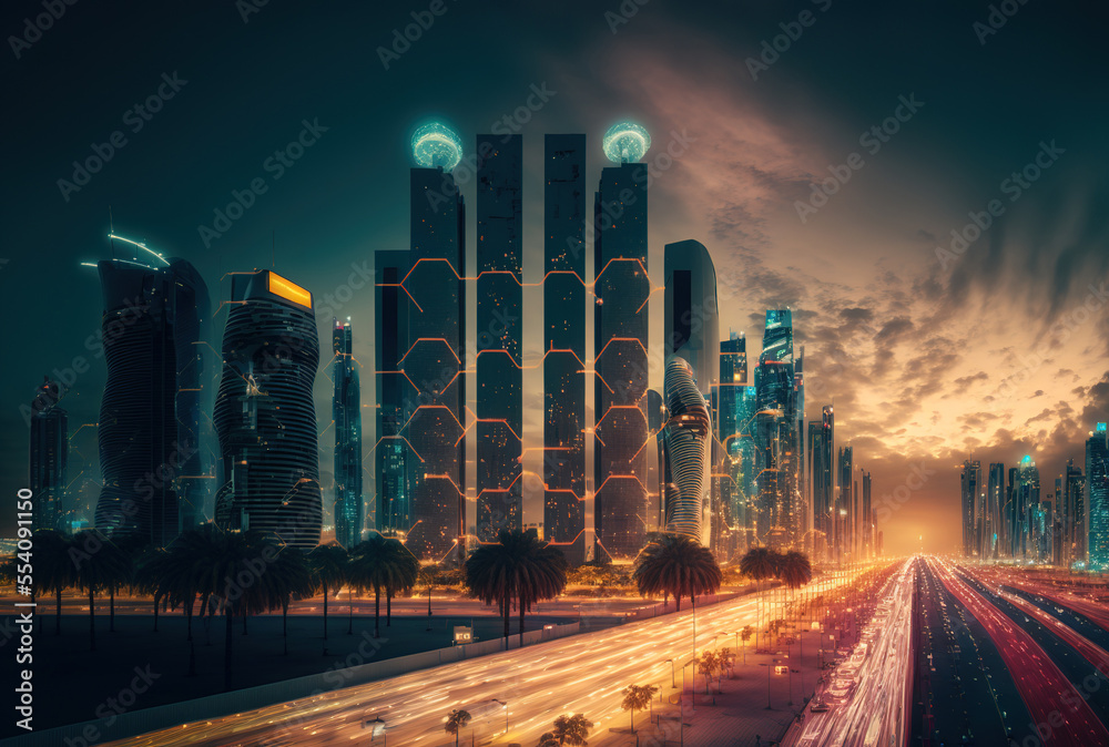 Smart city in Qatar's downtown with wireless network connectivity ...