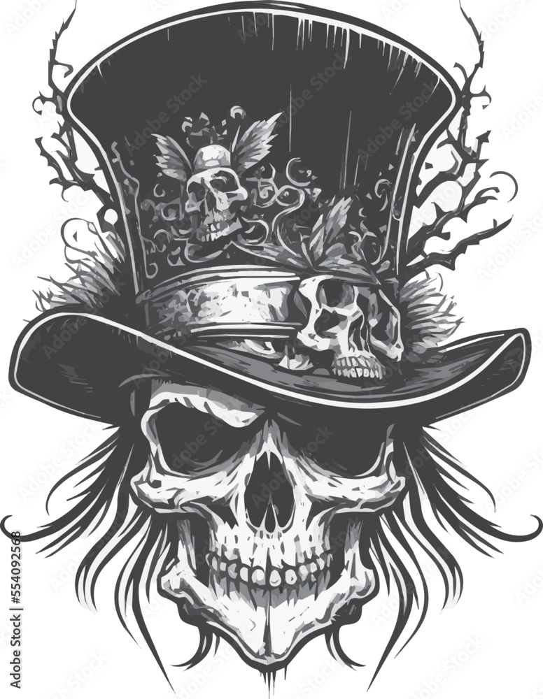 Elegant skull with a hat Stock Vector | Adobe Stock