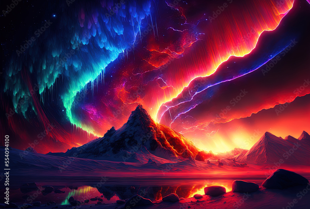 Sci fi fire with hypnotic heat waves and aurora lights. Generative AI ...
