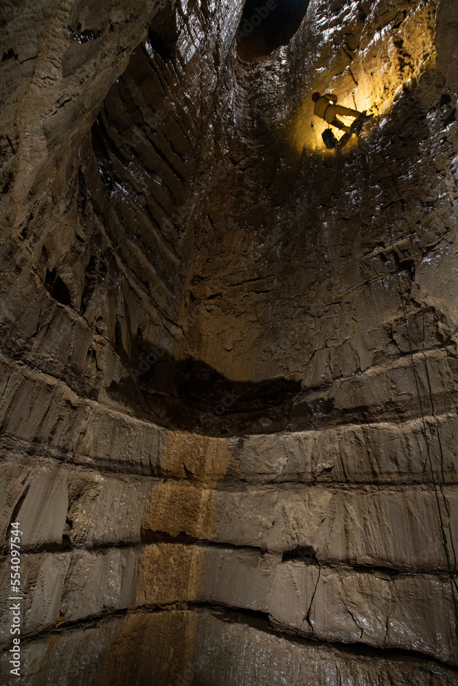 Exploring Veryovkina in Abkhazia - the deepest cave in the world Stock ... Exploring Veryovkina in Abkhazia - the deepest cave in the world Stock ...