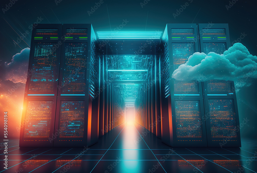 Server room data center huge data storage and cloud graphic for ...