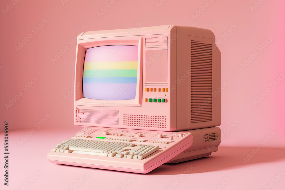 Vintage Desktop PC with Floppy Drive, Keyboard and Mouse in pink pastel ...